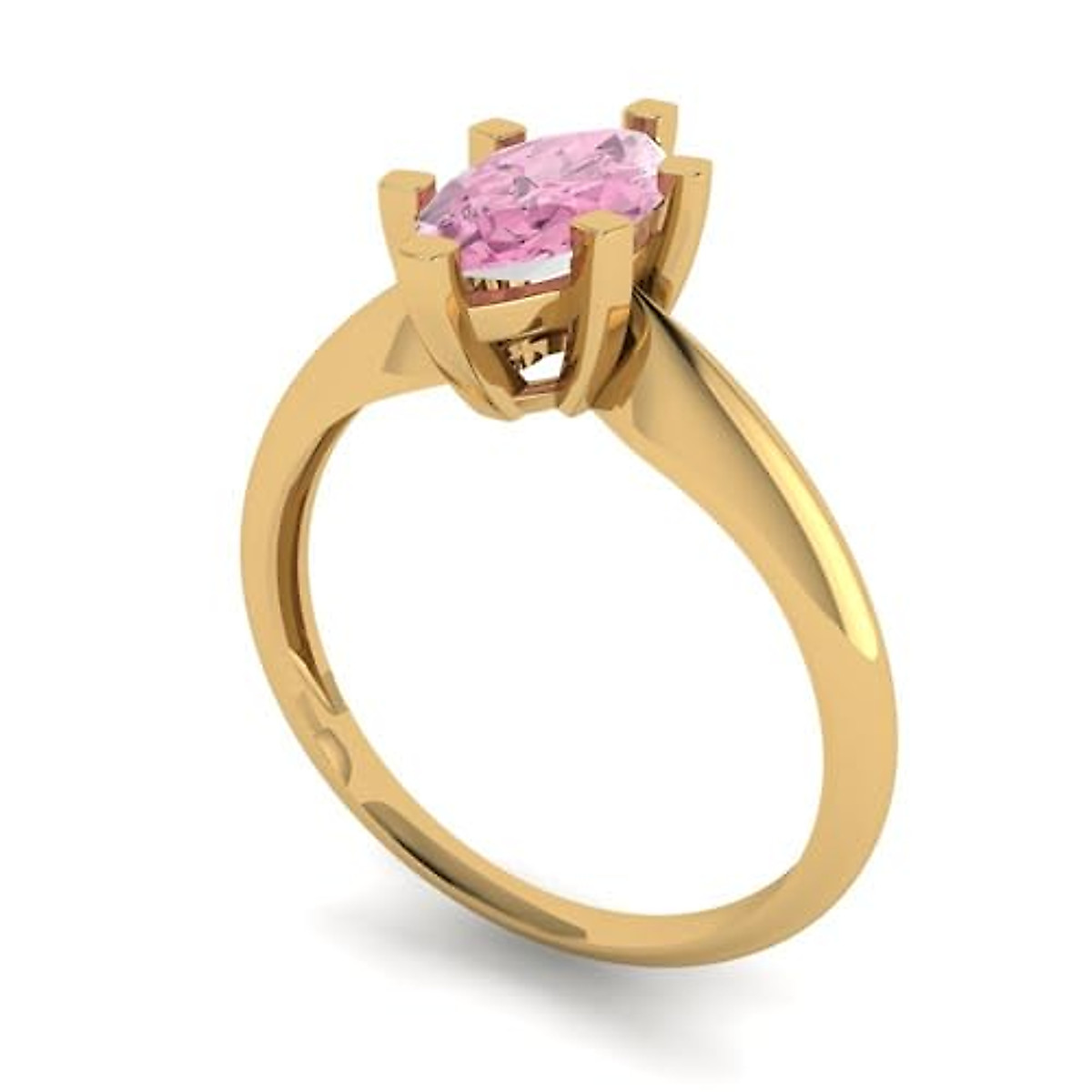 Clara Pucci 1.0 ct Marquise Cut Solitaire Pink Simulated Diamond Engagement Bridal Promise Anniversary Ring 18K Yellow Gold Size 3.5