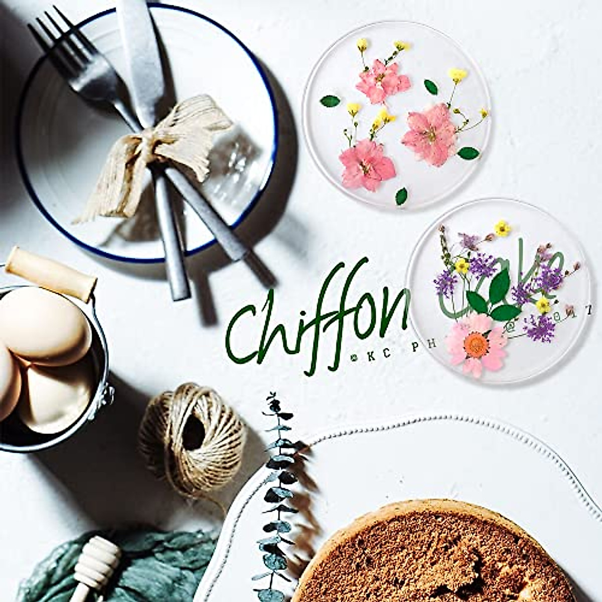 Drink Coasters Flower Cup Mat-Epoxy Resin Coasters with Colorful Natural Floral Reusable Round Kitchen Utensils for Dining Cups (Set of 4) (4, BD0001)
