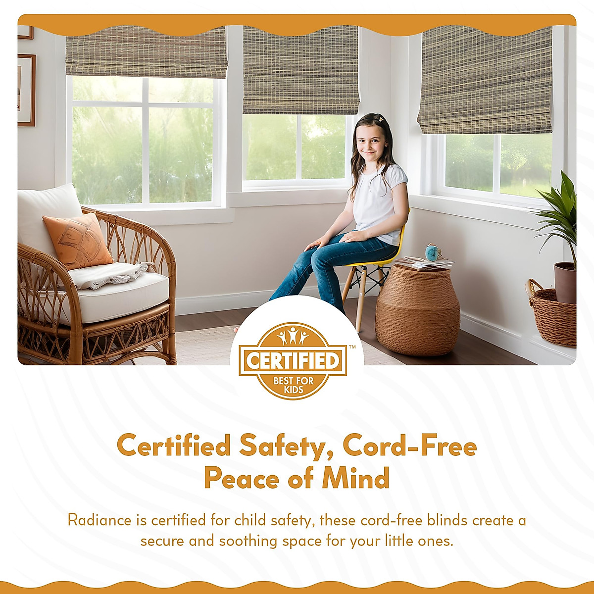 Radiance 2208866E Cordless Roman Shade, 46" W x 64" L, Driftwood