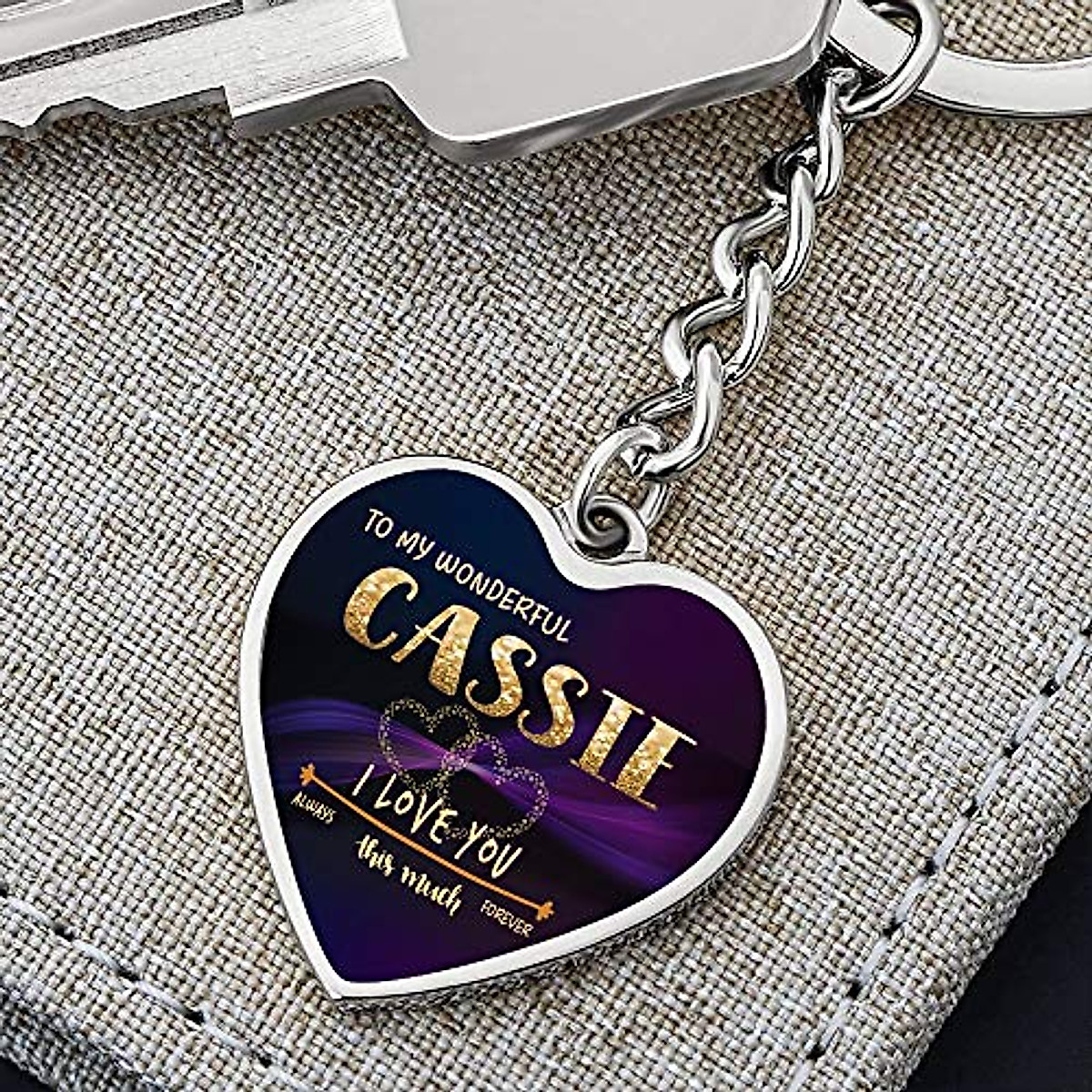 Keychain Accessories With First Name - To My Wonderful Cassie I Love You This Much Always, Forever - Romantic Valentine Day Gift Wife, Girlfriend - Pendant Heart Keychain