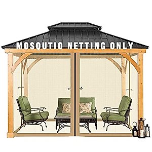 Aoodor Universal 12' x 12' Gazebo Netting Screen Replacement 4-Panel Sidewalls for Patio (Only Netting)