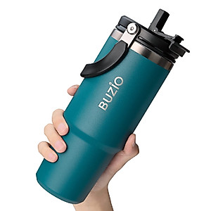 BUZIO Insulated Tumbler with 2-in-1 Lid and Straw, 30 oz Tumbler with Handle, Stainless Steel Double Walled Water Bottle Reusable Coffee Tumbler Travel Mug Thermal Cup, Wide Mouth Smoothie Cups