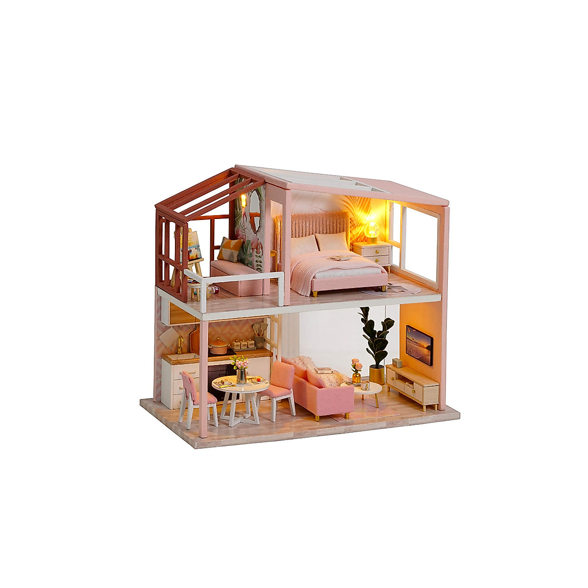 Flever Wooden DIY Dollhouse Kit, 1:32 Scale Miniature with Furniture, Dust Proof Cover, Creative Craft Gift with The Nordic Apartmen for Lovers and Friends (Warm The Heart of Life)