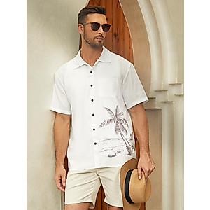 Hardaddy Men's Hawaiian Shirt Short Sleeves Coconut Printed Button Down Summer Beach Casual Shirts White XXL