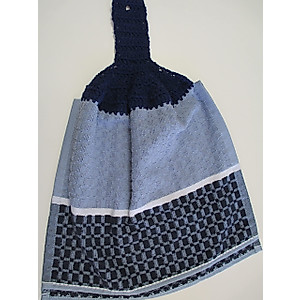 Crocheted FULL Towel Shades of Blue Kitchen Towel with Soft Navy Yarn