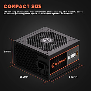 ARESGAME AGV Series 500W Power Supply, 80 Plus Bronze Certified, Non Modular Power Supply, 5 Year Warranty