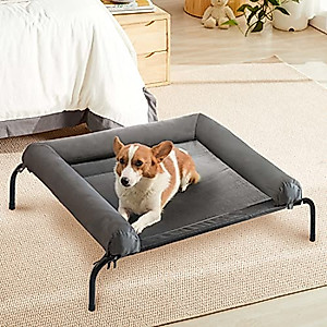 Western Home Elevated Dog Bed Cot, Raised Outdoor Dog Bed with Bolster for Medium Dogs, Slightly Chew Proof Portable Cooling Pet Cot with Breathable Mesh, Skid-Resistant Feet, Grey, 36 inches