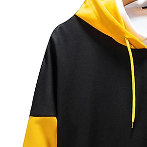 Maiyifu-GJ Men Patchwork Loose Fit Hoodie Pullover Color Block Hip Hop Hooded Sweatshirt Casual Long Sleeve Hoodies Outwear (Yellow,Medium)