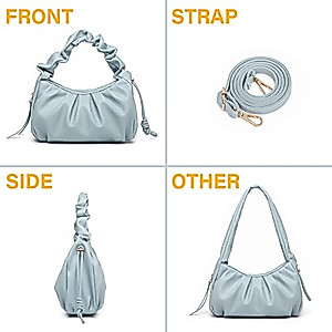 LUCKWE Ruched Hobo Bags for Women Satchel Purses Handbag Medium Crossbody Bags Drawstring Designer Shoulder Bag (Blue)