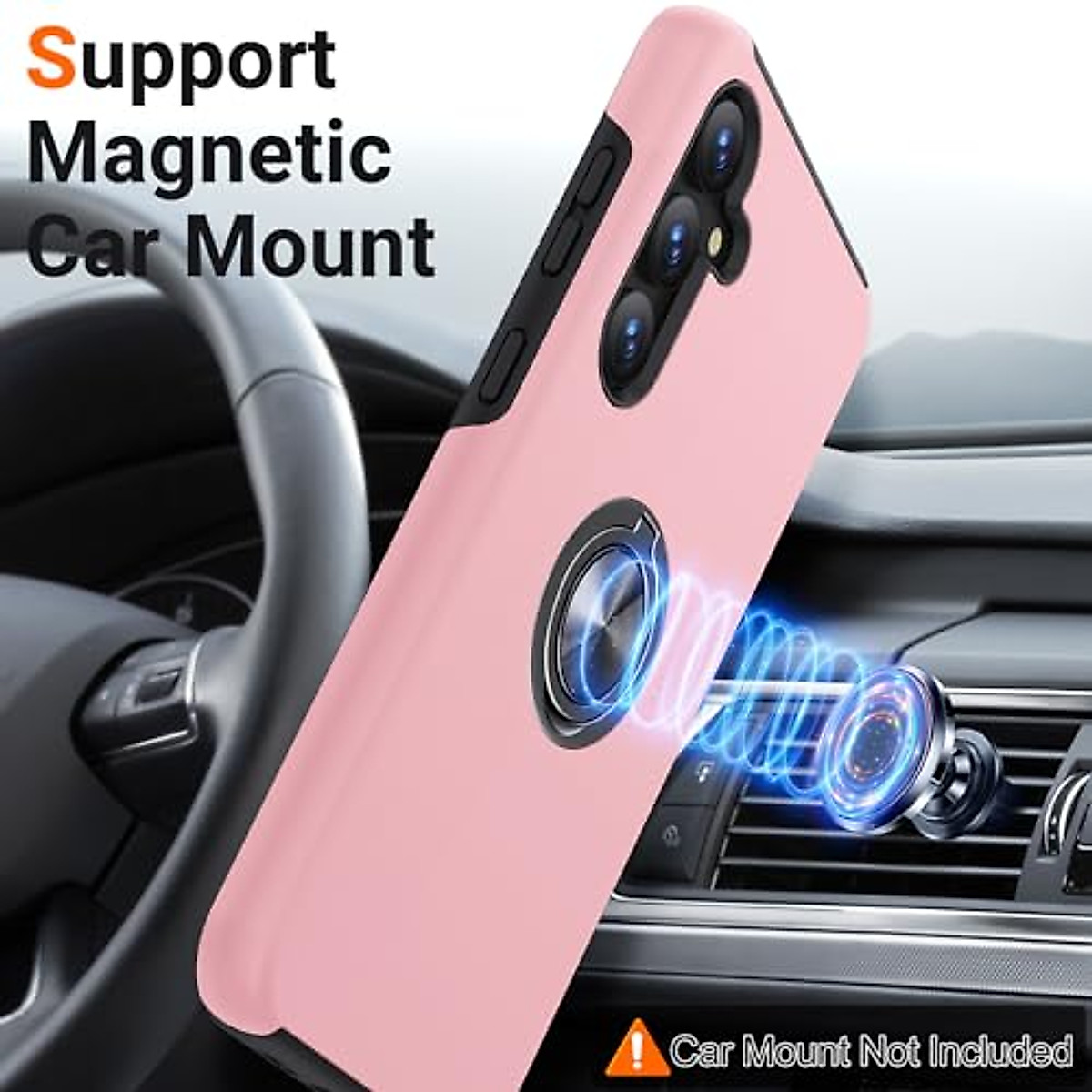 AOUIA for Samsung Galaxy S23 FE Case, Phone Case for Samsung Galaxy S23 FE, Military-Grade Drop Tested Magnetic Ring Holder Kickstand Protective Cover for S23FE,Pink