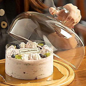 DOITOOL Cake Stand with Dome, Cake Plate Server Platter, Wood Cake Stand with Glass Dome, Cake Display Server Tray, 8.25x8.25x5.78inch