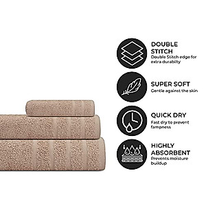 Textila Cotton Towel Set - 3 Piece Set Includes 1 Bath Towels, 1 Hand Towels, and 1 Washcloths - Soft and Absorbent Towel Set for Bathroom - Beige Color Towels Ideal for Everyday Use