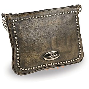 Milwaukee Leather MP8810 Women's Distress Brown Chain Strap Riveted Shoulder Bag - One Size