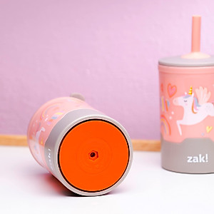 Zak Designs Unicorn Mighty Tot Kids Tumbler with Screw-On Lid and Silicone Straw, Durable and Spill-Proof with Tip-Proof Base is Easy to Lift, Perfect Baby Cup Bundle (10 oz, 2-Piece Set, Unicorn)