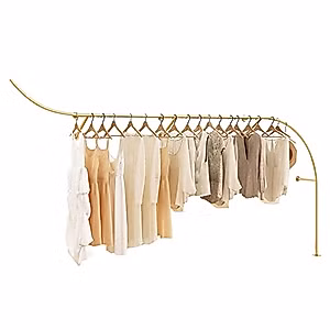 Retail Clothing Display racks for Boutique store Gold Closet Rod clothes racks, modern industrial pipe wall-mounted Garment rack display shelves, home cloakroom clothes organizer storage racks shelf