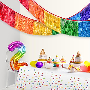 LOLStar Rainbow Foil Fringe Garland Party Decorations, 6 Feet Rainbow Tinsel Metallic Glitter Banner, Hanging Rainbow Table Skirts for Birthday Wedding Christmas Pride Month Parade Floats Decor