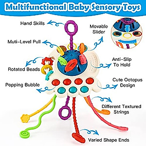 Baby toys for 6 to 12 Months Sensory Montessori Toys for 1 Year Old, Pull String & Stacking Toys for Early Development, Teething Travel Toys for Car Seat, Gifts for Infant 8 9 12 18 Months Toddler 1 2