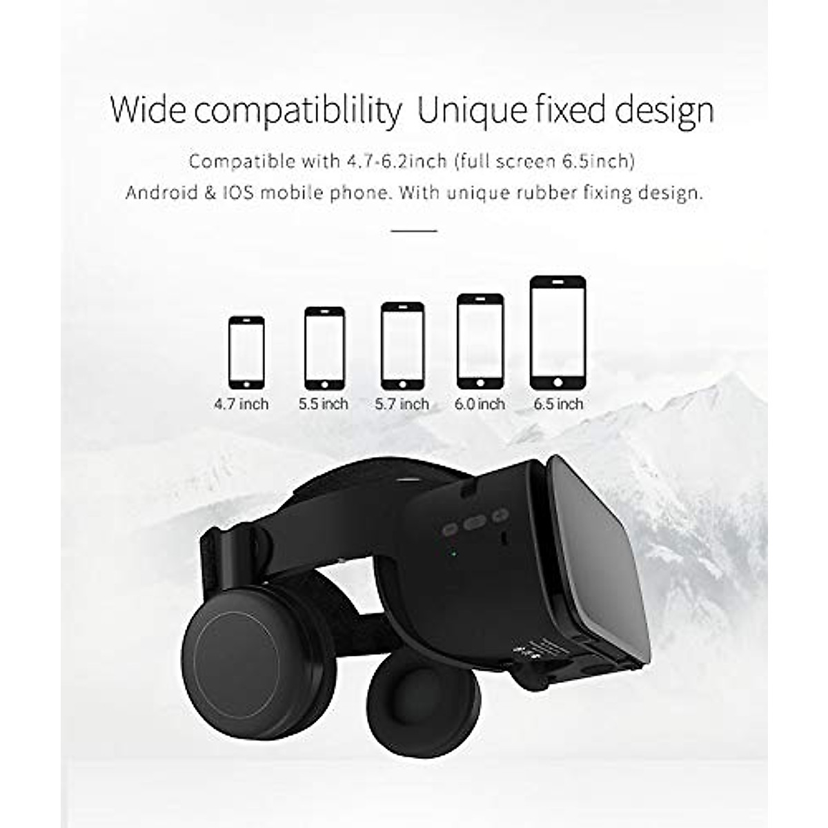 LONGLU VR Headset Compatible for iPhone and Android Phone, 3D Glasses Virtual Reality with Wireless Bluetooth Earphone for Movies and Video Games, Private iMax, VR Helmet Stereo for Android 4.7-6.2