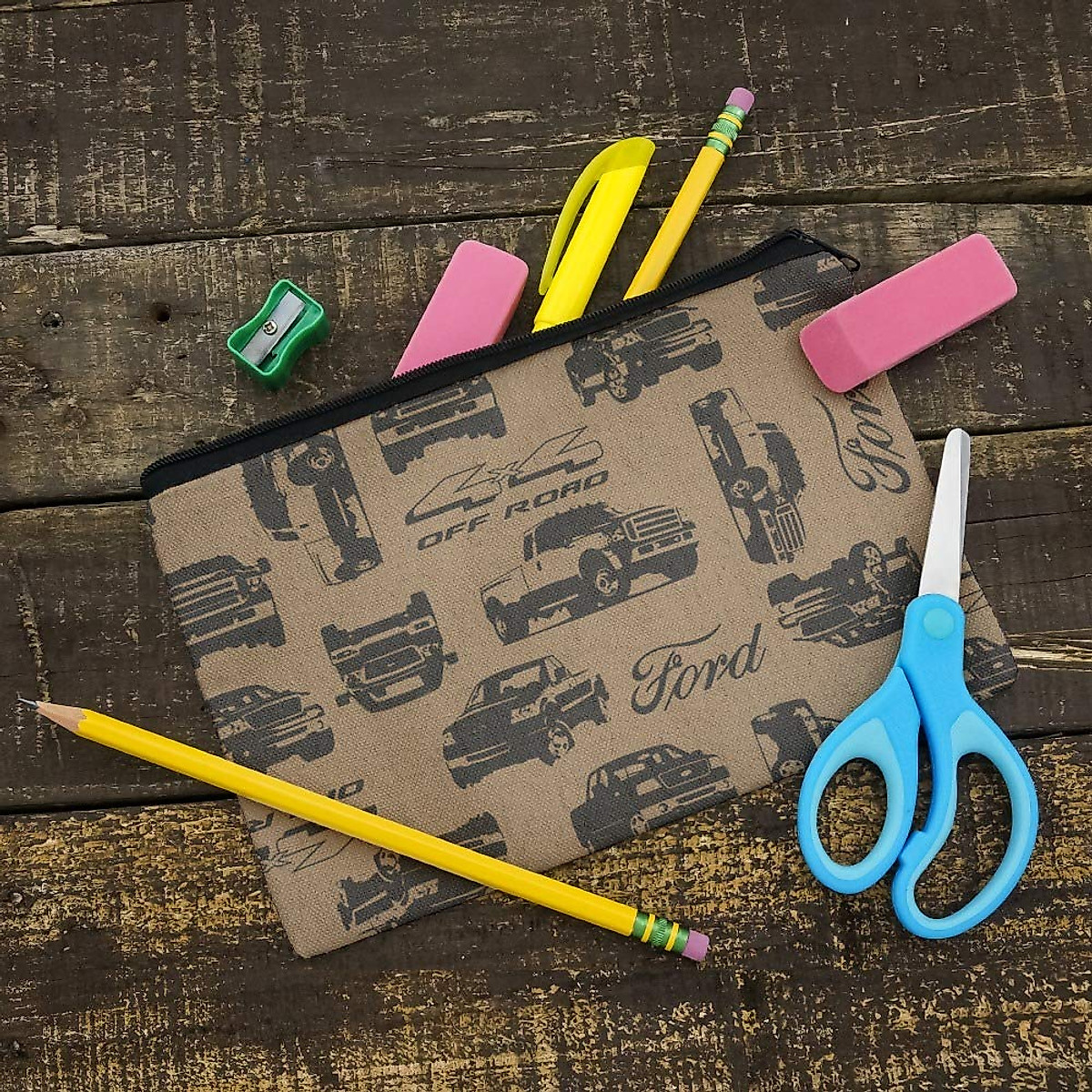 Ford Trucks Pattern Pencil Pen Organizer Zipper Pouch Case