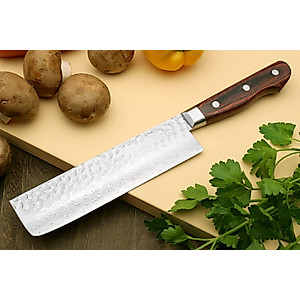 Yoshihiro VG10 16 Layer Hammered Damascus Stainless Steel Nakiri Vegetable Knife 6.5'' (165mm)