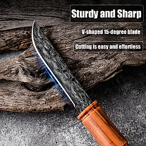 Roczipeng 2 Pcs Fixed Blade Knives, Fruit Knife with Sheath, Bamboo Shaped Paring Knife for Home, Outdoor Camping, Fishing, Hunting