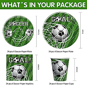 APOWBLS Soccer Birthday Party Supplies - Soccer Party Decorations Dinnerware, Plates, Cups, Napkins, Tablecloth, Cutlery, Straw, Sports Theme Soccer Birthday Party Decorations Tableware | Serve 24
