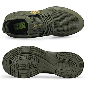 Giniros Mens Slip On Walking Shoes Non Slip Running Shoes Breathable Workout Shoes Lightweight Gym Sneakers Army Green Size 8