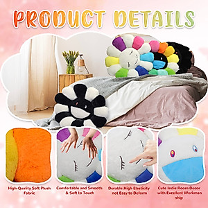 SNEPOO Smile Face Plush Rainbow Pillow, Colorful Sunflower Soft & Comfortable Plush Throw Pillow for Home Reading Bedroom Shop Restaurant Decor (Black and White, 23.6 Inches)