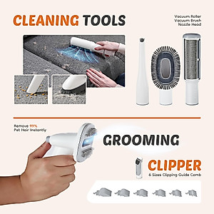Sweetcrispy Professional Pet Grooming Vacuum Kit with Cordless Low Noise Dog Clippers, 2.5L Cup, 3 Suction Modes, and 5 Groomer Tools for Cats, Dogs and Other Animals Hair Trimmer