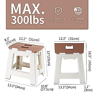 M Crumt 13'' Folding Step Stool for Adults and Kids Hold Up to 300 LB Non-Slip Folding Stools with Portable Handle Compact Collapsible Lightweight Foldable Step Stools for Kitchen, Bathroom(Khaki)
