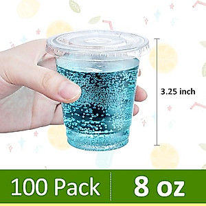 Eupako 8 oz Plastic Cups with Lids 100 Sets, Disposable Clear Cups with Lids, Cold Drink Containers for Beverage, Parfait, Smoothie