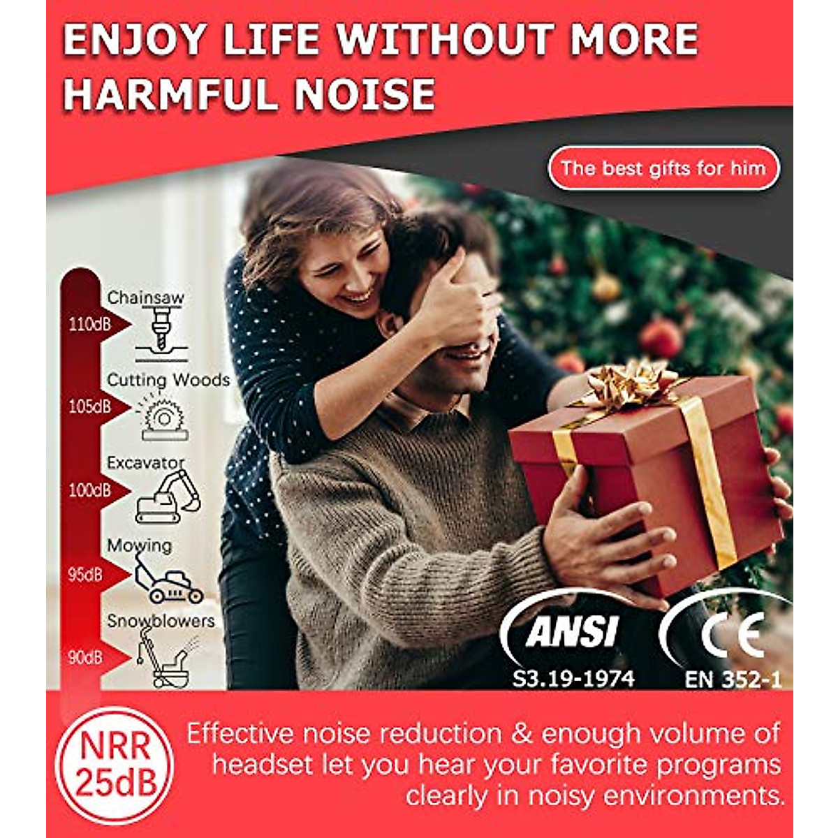 PROHEAR 037 Bluetooth 5.0 Hearing Protection Headphones with Rechargeable 1100mAh Battery, 25dB NRR Safety Noise Reduction Ear Muffs 40H Playtime for Mowing, Workshops, Snowblowing - Black