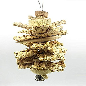 SCDCWW Bird Parrot Toy with Bell Natural Wooden Grass Chewing Bite Hanging Cage Swing Climb Chew Toys