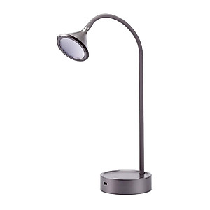 Black and Decker Office VLED1812GRAY-BD Flexible Gooseneck USB Charging Port LED Desk Lamp, Dimmable, Gray