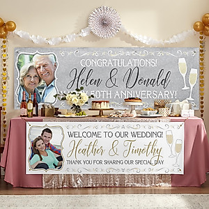 Let's Make Memories Personalized Celebration Photo Banner - White - 6ft Special Event Banner - For Any Occasion - Customize With Message and Photo