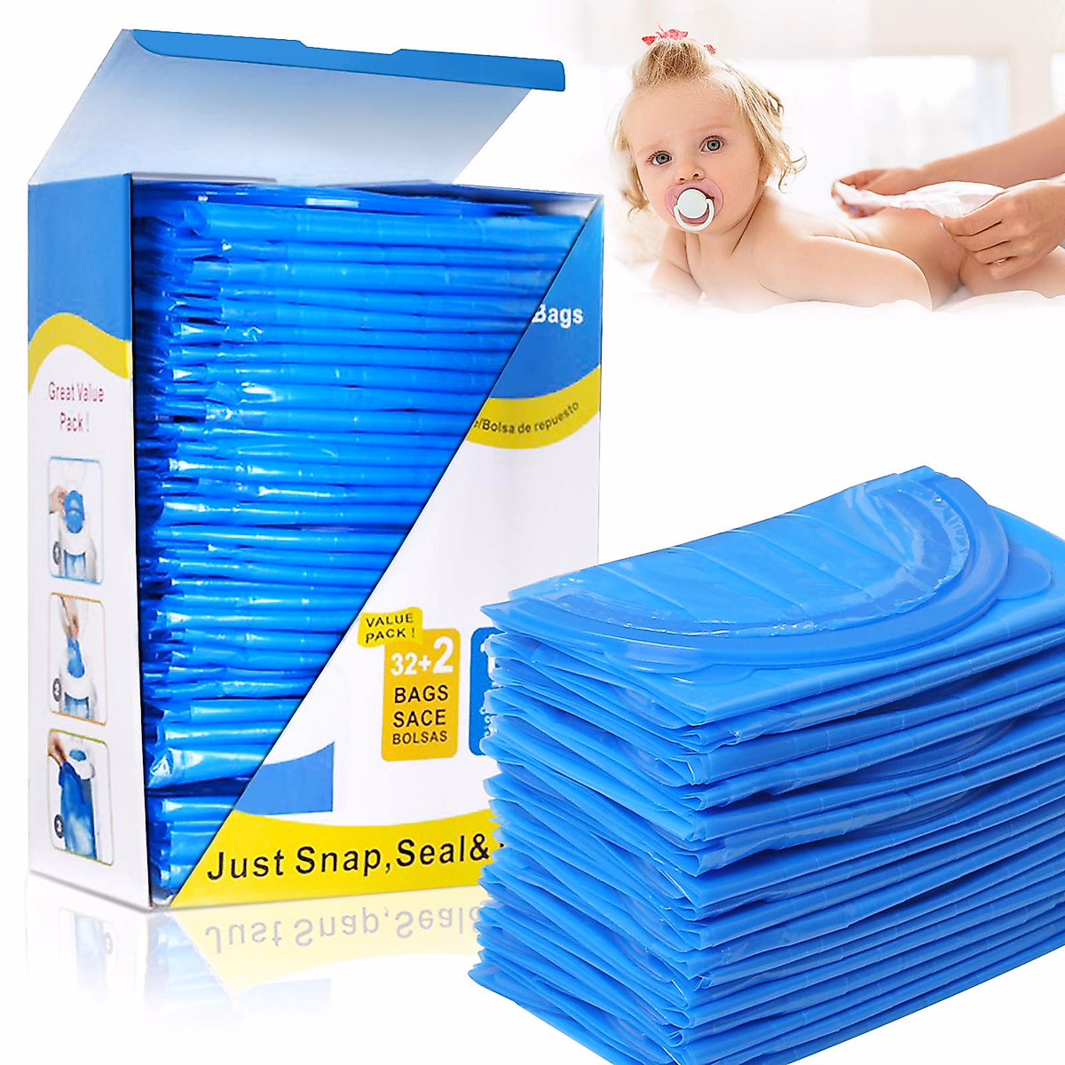 Hauinuey Diaper Pail Refill Bags, 34 Count, Holds 1088 Diapers, Fully Compatible with Arm & Hammer Diaper Pail Disposal System