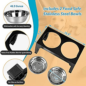 Niubya Elevated Stainless Steel Dog Food Bowls , Adjusts to 5 Heights (3.15", 8.66", 9.84",11.02", 12.2") for Small Medium and Large Dogs, Black