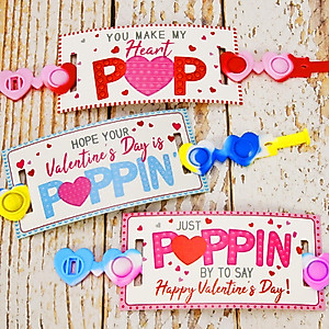 Valentines Day Gifts for Kids - 24 Pack Valentines Cards with Heart POP Bracelets - Sensory Fidget Toys Valentine for School Classroom Gift Exchange Party Favors Supplies for Toddlers Girls Boys