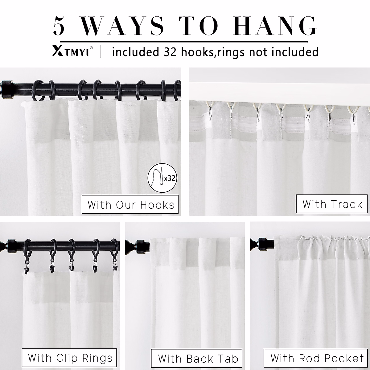 XTMYI White Linen Sheer Curtains 108 Inches Long Back Hidden Tab Tape Hooks Privacy Not See Through Simple Modern Curtains for Living Room 2 Panels Set