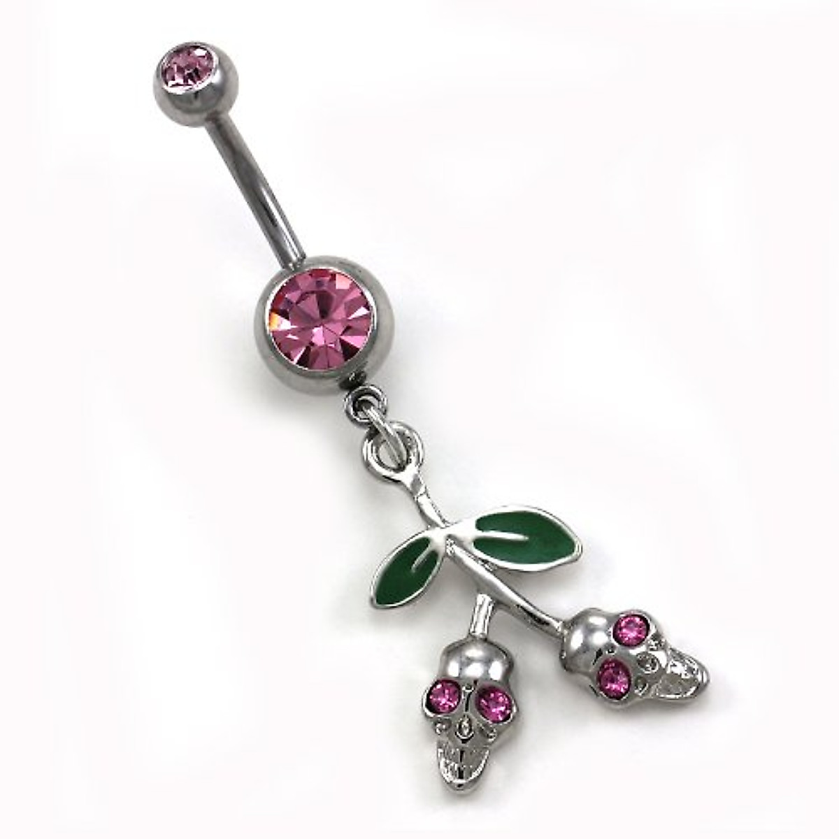 Pink Skull Crossbone Belly Ring Body Navel Ring Button 316L Surgical Steel Cherry Halloween