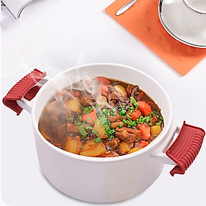 Xokipol 4Pcs Silicone Assist Handle Holder Hot Handle Holder Cast Iron Handle Cover Pot Grip Handle Sleeve for Enameled Griddles Casserole Frying Pans Oven Trays Cookware(Red)