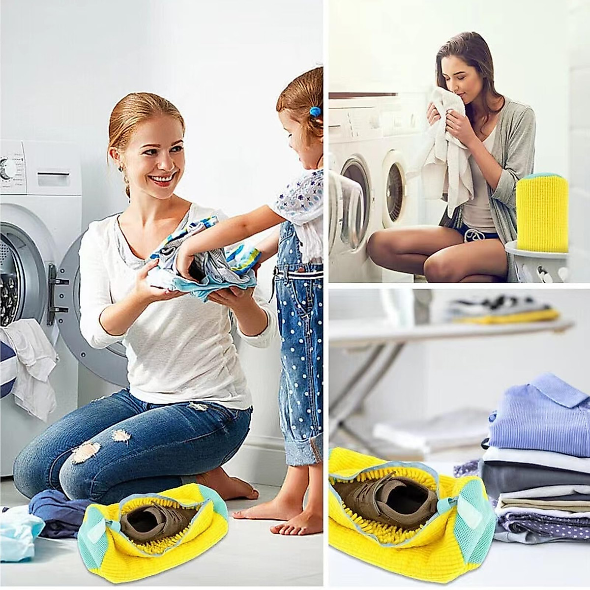 Dymeist 2pcs Shoe Wash Bag Home Machine Washing Anti-Distortion Shoe Wash Bag Reusable Shoe Bag Care Bag(Grey and Yellow)