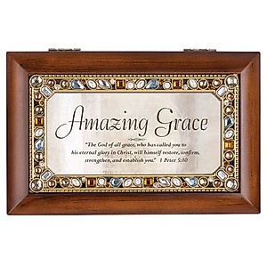 Cottage Garden Amazing Grace Eternal Glory Wood Finish Petite Jeweled Music Box Plays Amazing Grace