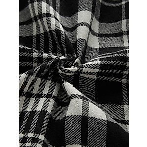 SweatyRocks Women's Long Sleeve Plaid Hoodie Jacket Button Down Blouse Tops Black White Medium