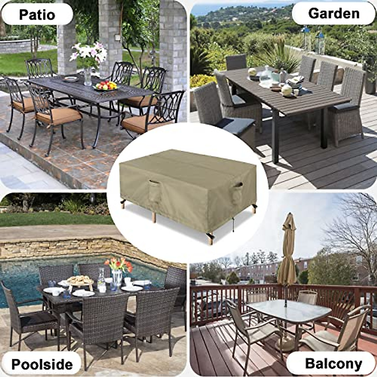 OutdoorLines Outdoor Waterproof Patio Table Furniture Set Covers - Rectangle Couch Sectional Cover Outside Weatherproof Patio Furniture Covering for Deck, Lawn and Backyard 74"L x 47"W x 28"H, Camel