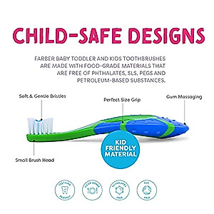 Farber Baby | Toddler Toothbrush (4 Pack) - Extra Soft Bristles, BPA Free, Soothing Teething Nub Ring Handle, 0-2 Years (Blue)