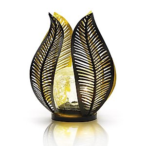 QZGE Solar Garden Lights Waterproof Decorations,Crackle Globe Glass,Metal Palm Leaf Solar Lights for Outdoor Decor On Garden,Patio,Yard,Front Porch,Tabletop Lamp-Perfect Gifts