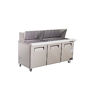 Aceland ASR-72BM 3 Door 72" MEGA Top Sandwich Prep Table Refrigerator - 20 Cu.Ft Refrigerated Salad Prep Station Table with Cutting Board and Pans, for Restaurant, Bar, Shop, Residential