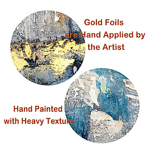 Contemporary Wall Art Abstract Picture Blue Modern City Painting Artwork Hand Painted Modern Canvas Living Room (24'' x 24'' + 24'' x 12'' x 2 Panels)