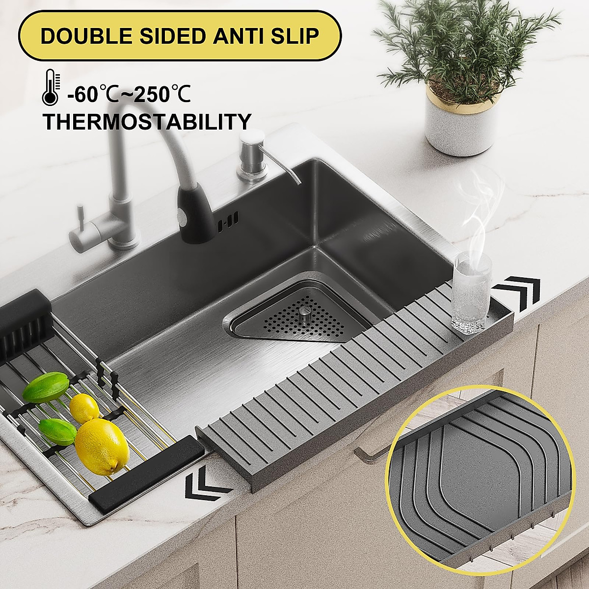 Silicone Sink Edge Protectors for Kitchen Sink, Kitchen Sink Splash Guard, Multifunction Kitchen Sink Accessories, Stainless Steel, Granite, Quartz Countertop Protectors For Kitchen & Bathtub Sink